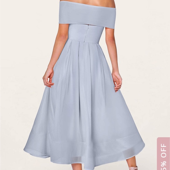 Azazie | Dresses | Azazie Light Blue Offtheshoulder Midi Dress | Poshmark
